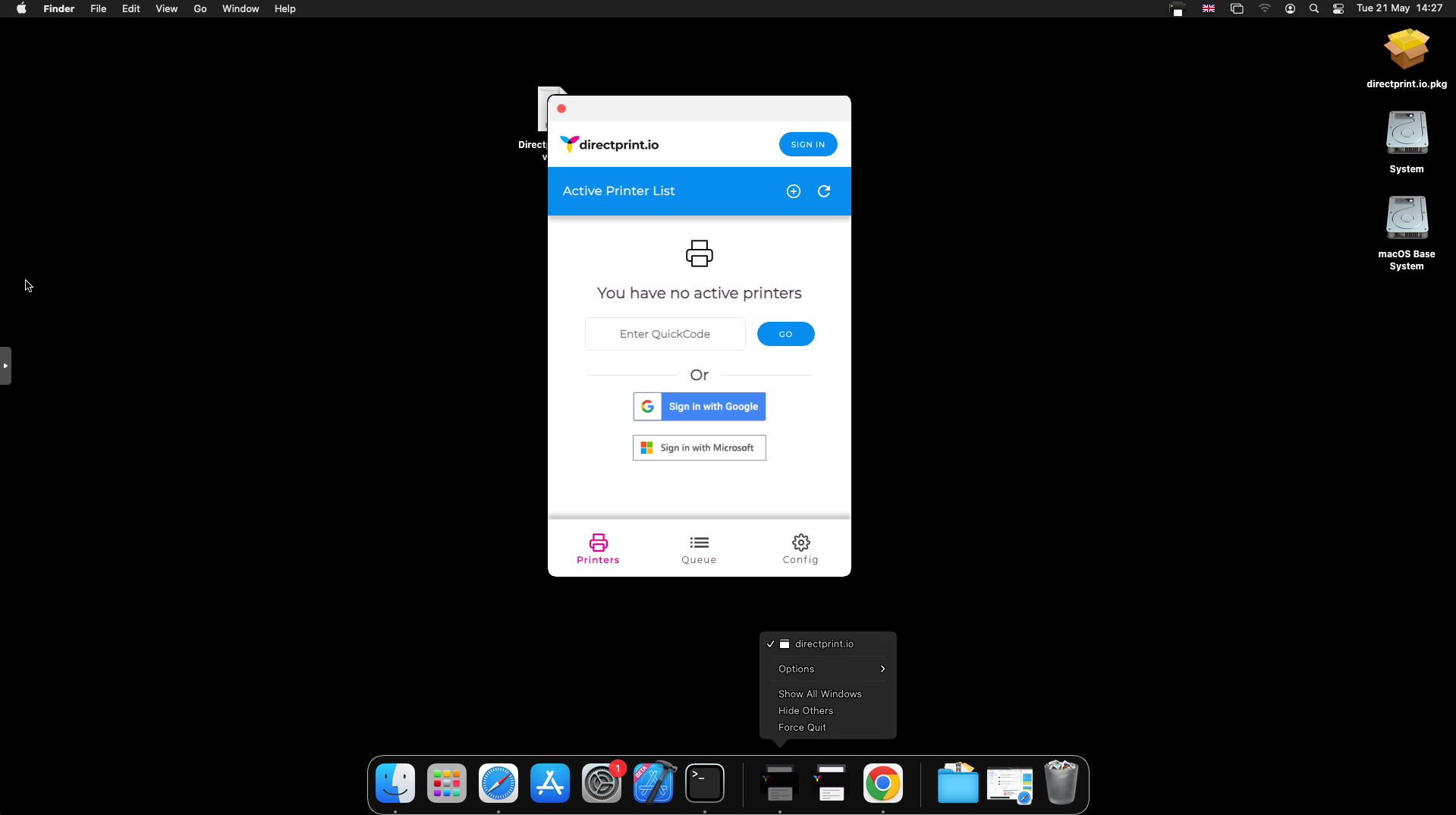 Client hangs on the loading logo / splash screen – directprint.io