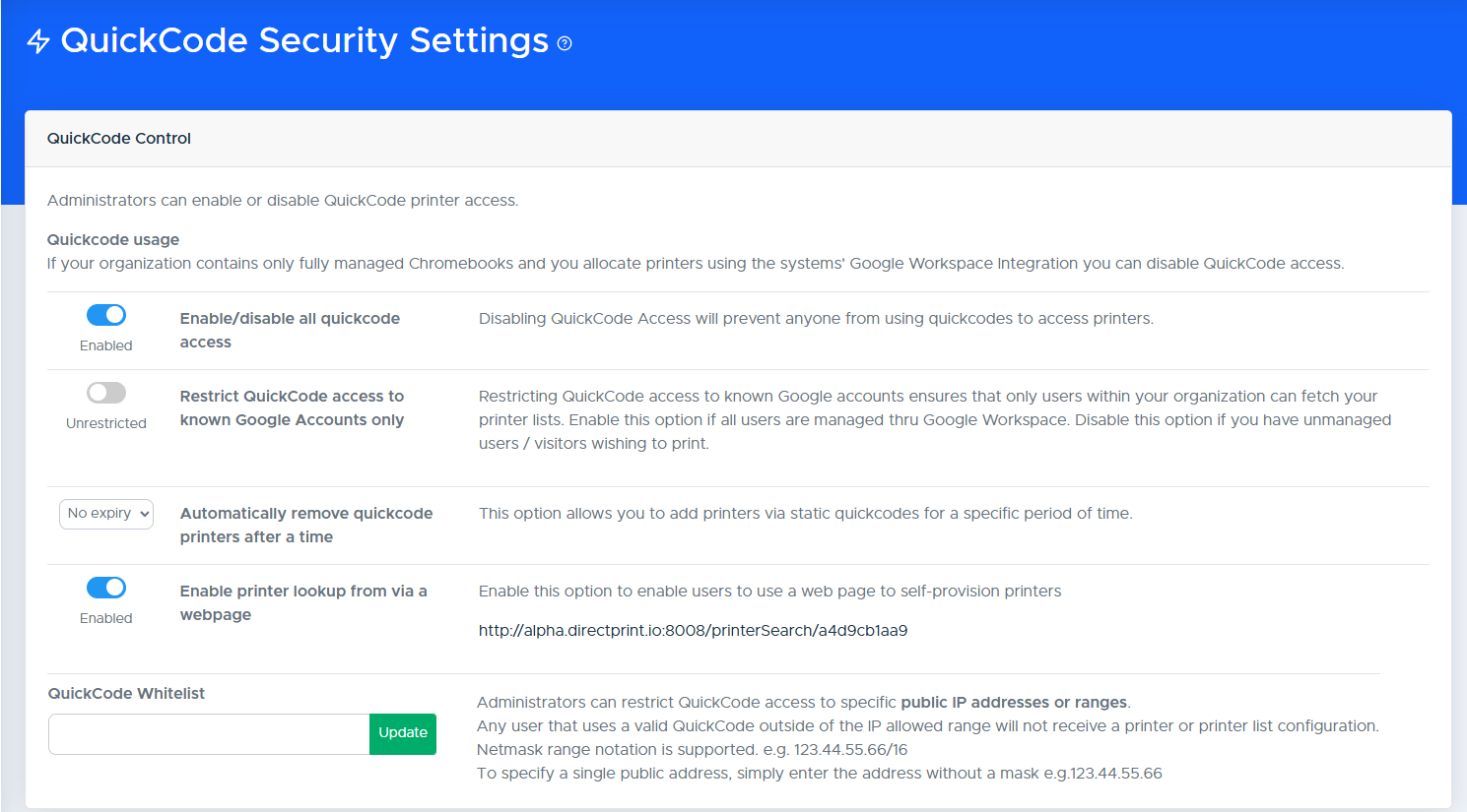 My users are unable to add printers via QuickCode – directprint.io